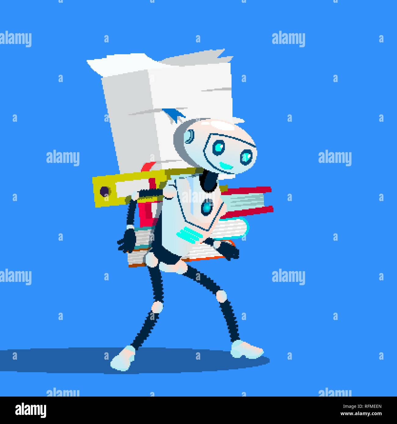 Robot Is Carrying Stack Of Office Folders Vector. Isolated Illustration ...