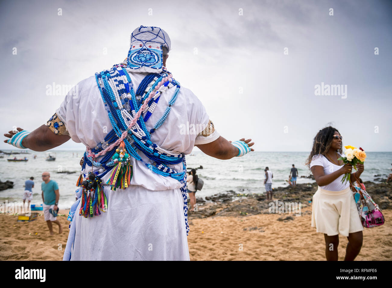 SALVADOR, BRAZIL - FEBRUARY 02, 2016: A Brazilian candomble priest ...