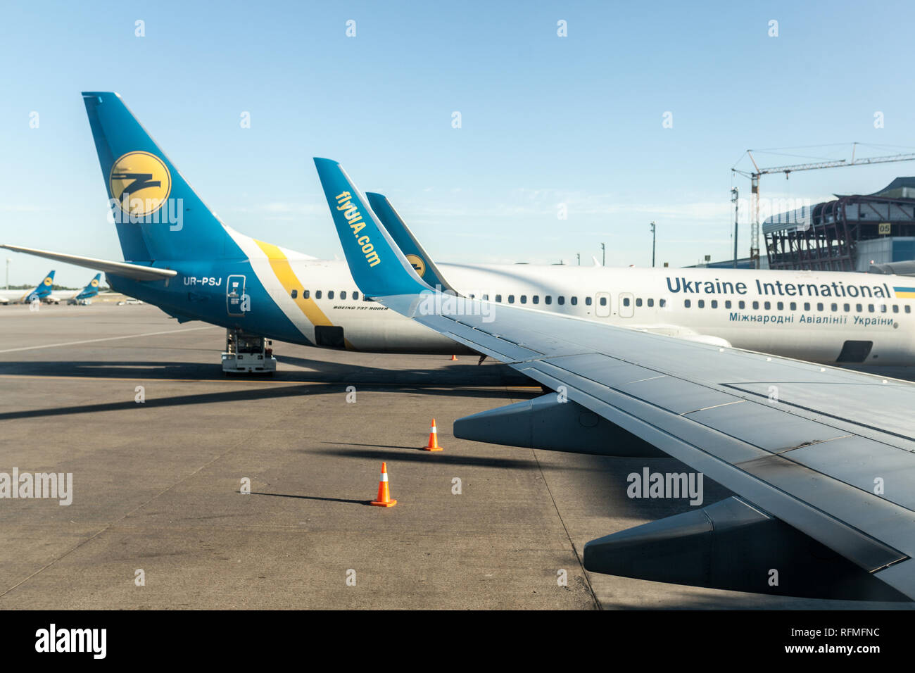 Passenger plane UIA Ukrain International Airlines in the airport ...