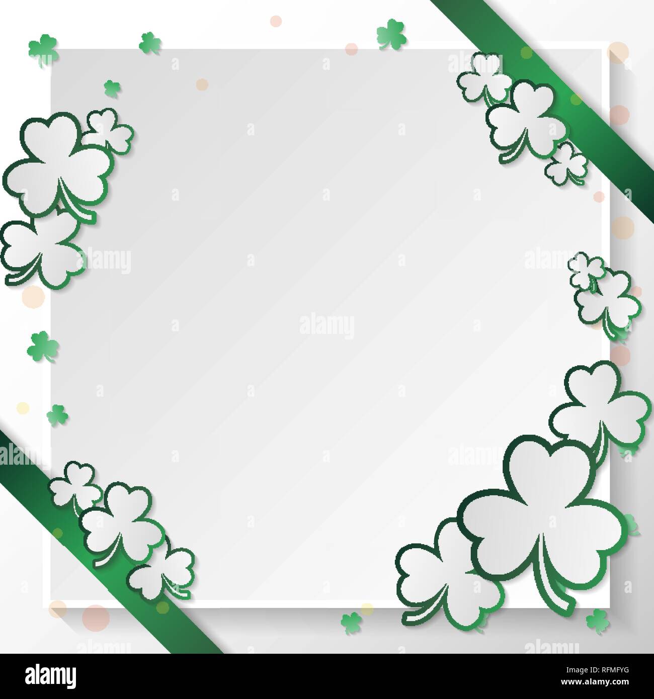 Irish square web banner. Composition with green clover, strips and ...