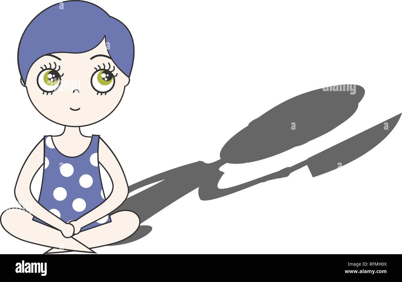 A child sitting quietly with his shadow holding a knife Stock Photo - Alamy