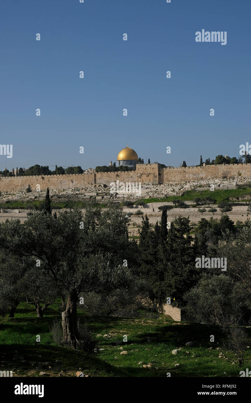 View from Mount of Olives toward Dome of the Rock in the Temple Mount ...