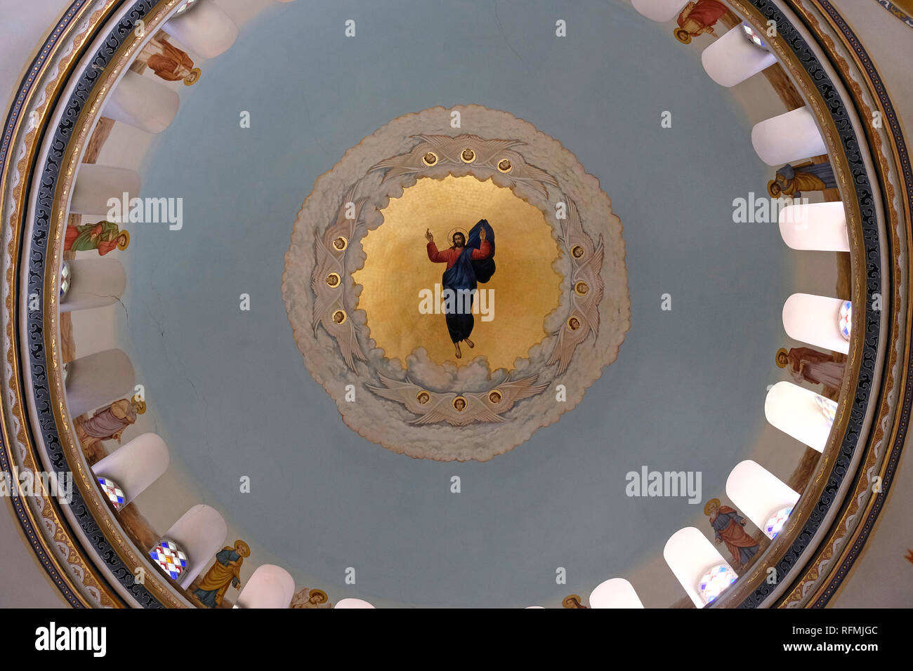 Jesus and his twelve apostles painted on the ceiling of the Russian ...