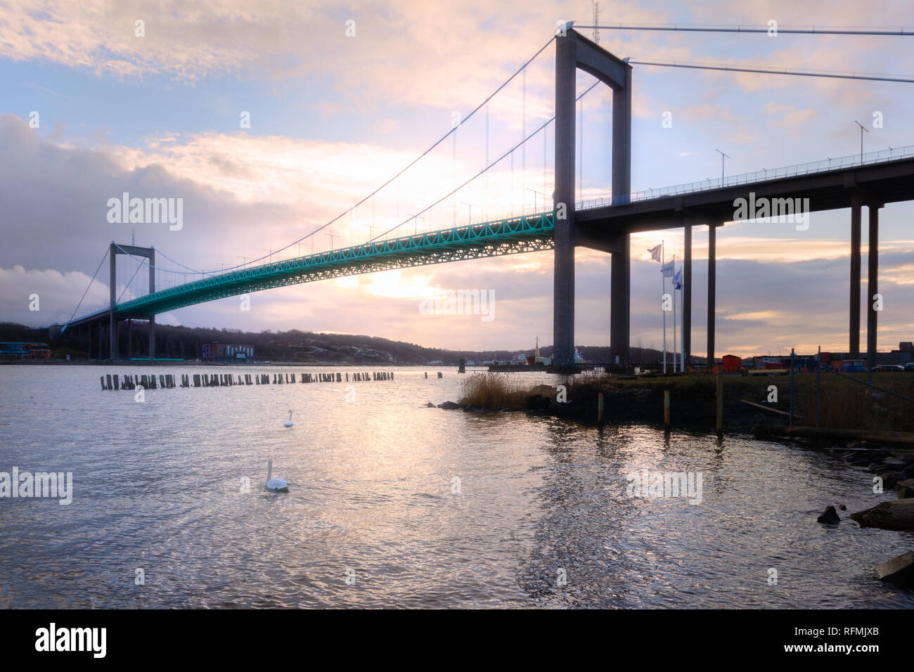 Suspension bridge at Gothenburg Connecting main land to Industrial area ...