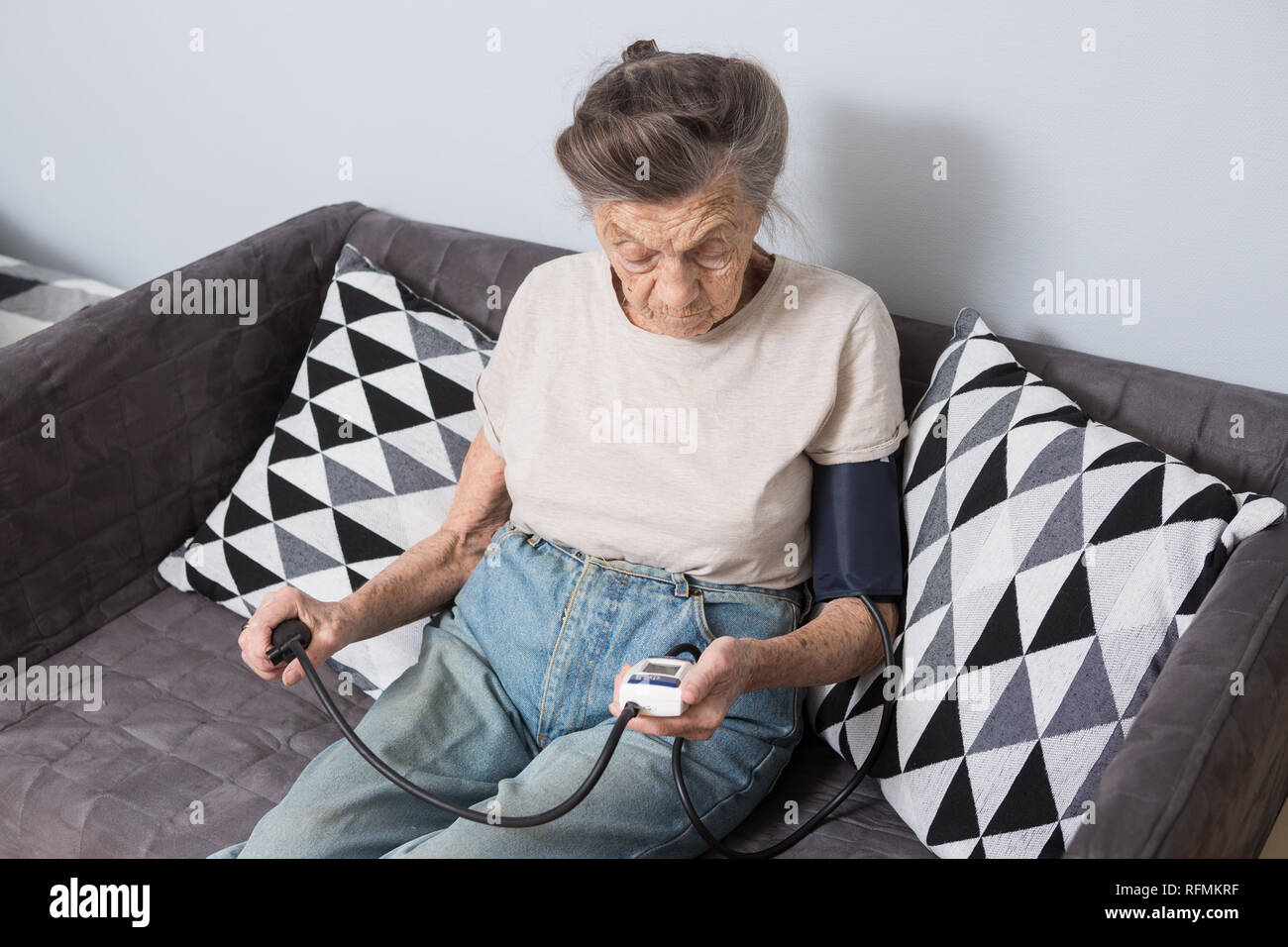 Old lady aged 90 years hi-res stock photography and images - Alamy