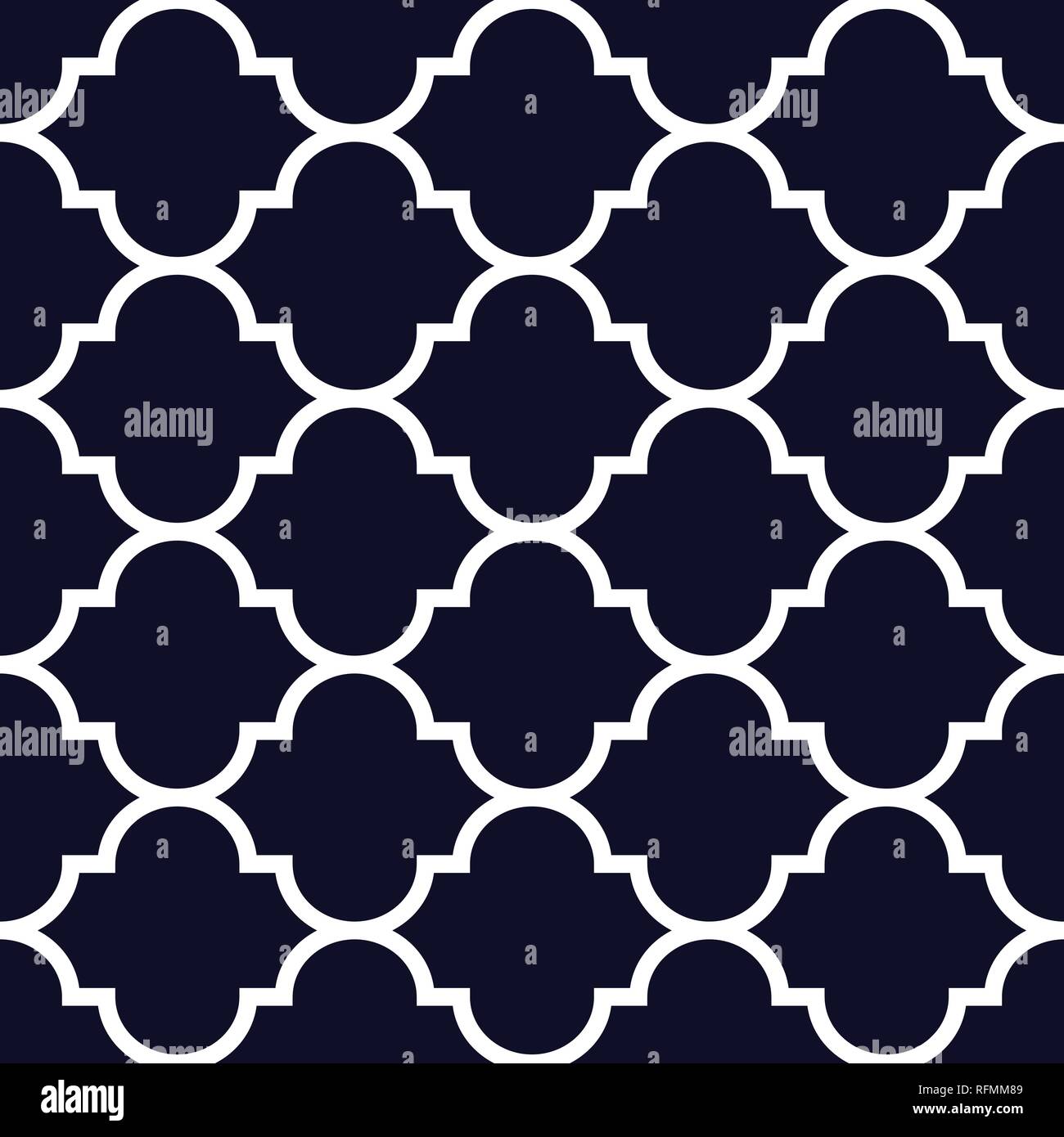 Vector moroccan repeat seamless pattern. White on dark blue background ...