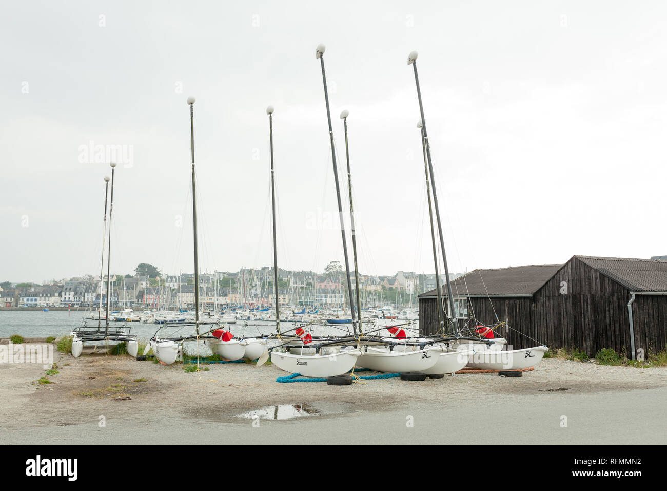 Morgat, France 29 May 2018 Catamarans storage without sails parked on ...