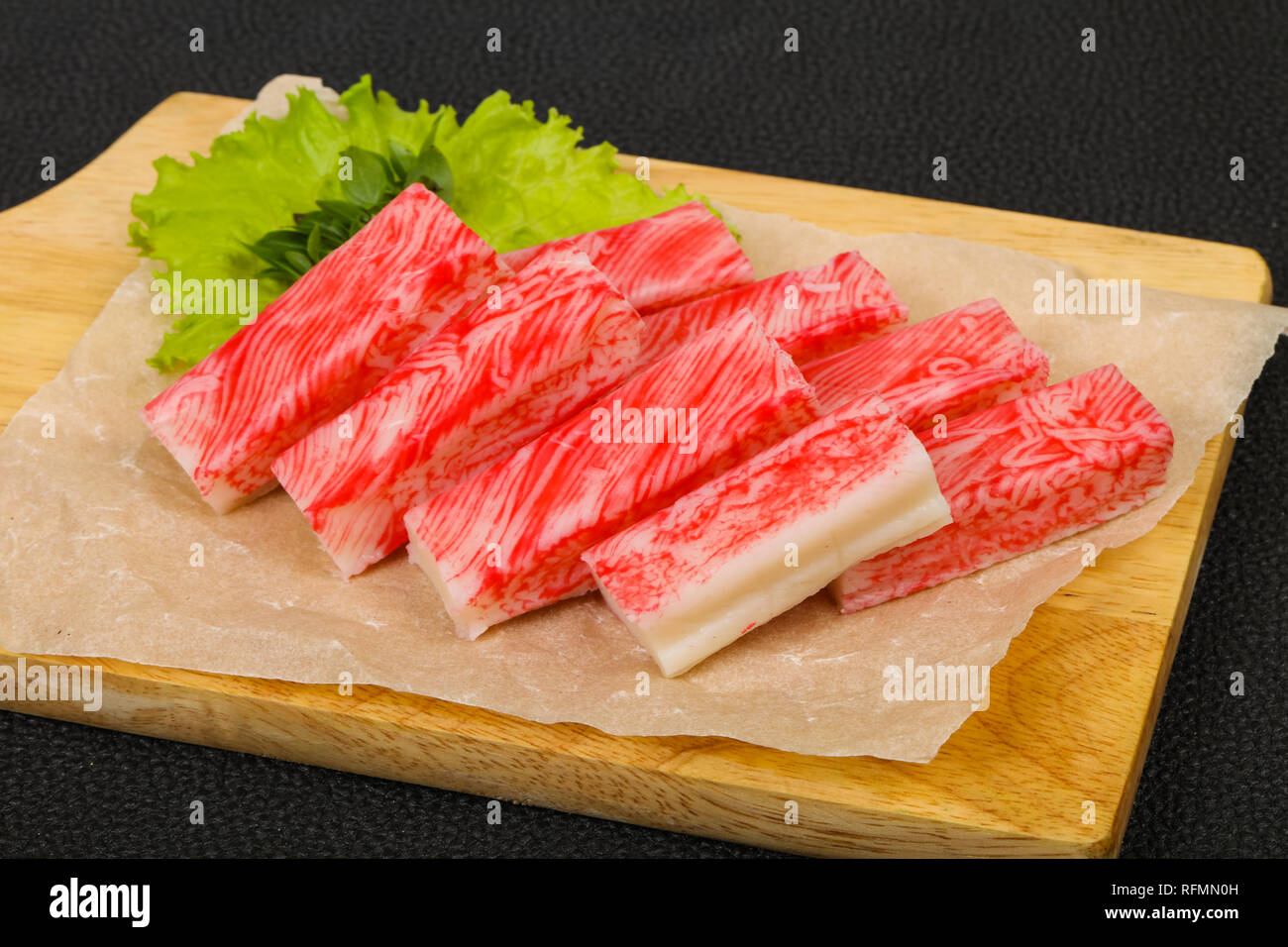 Crab surimi stick served salad leaves Stock Photo - Alamy