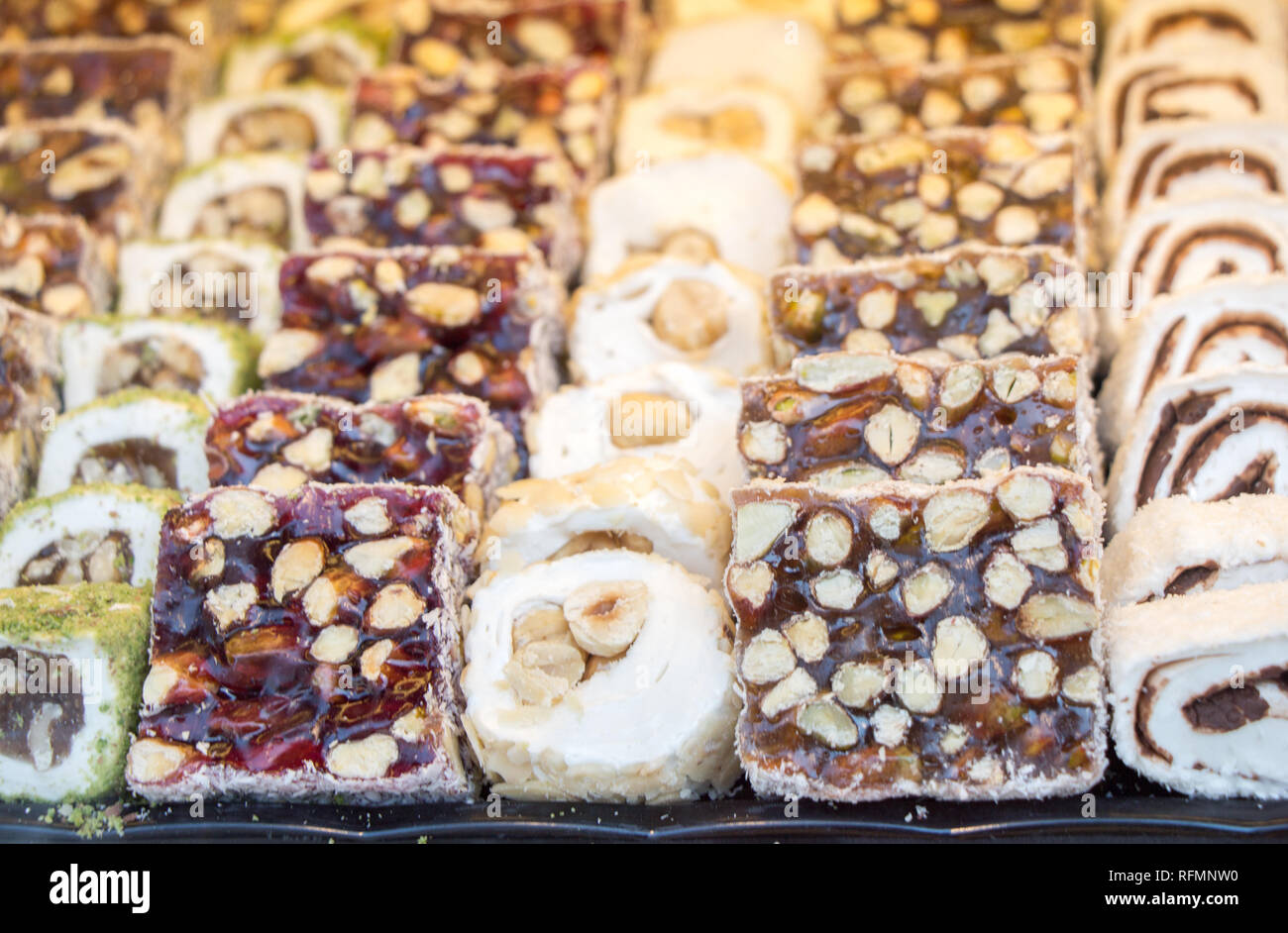Load of traditional turkish delight rahat lokum Stock Photo - Alamy