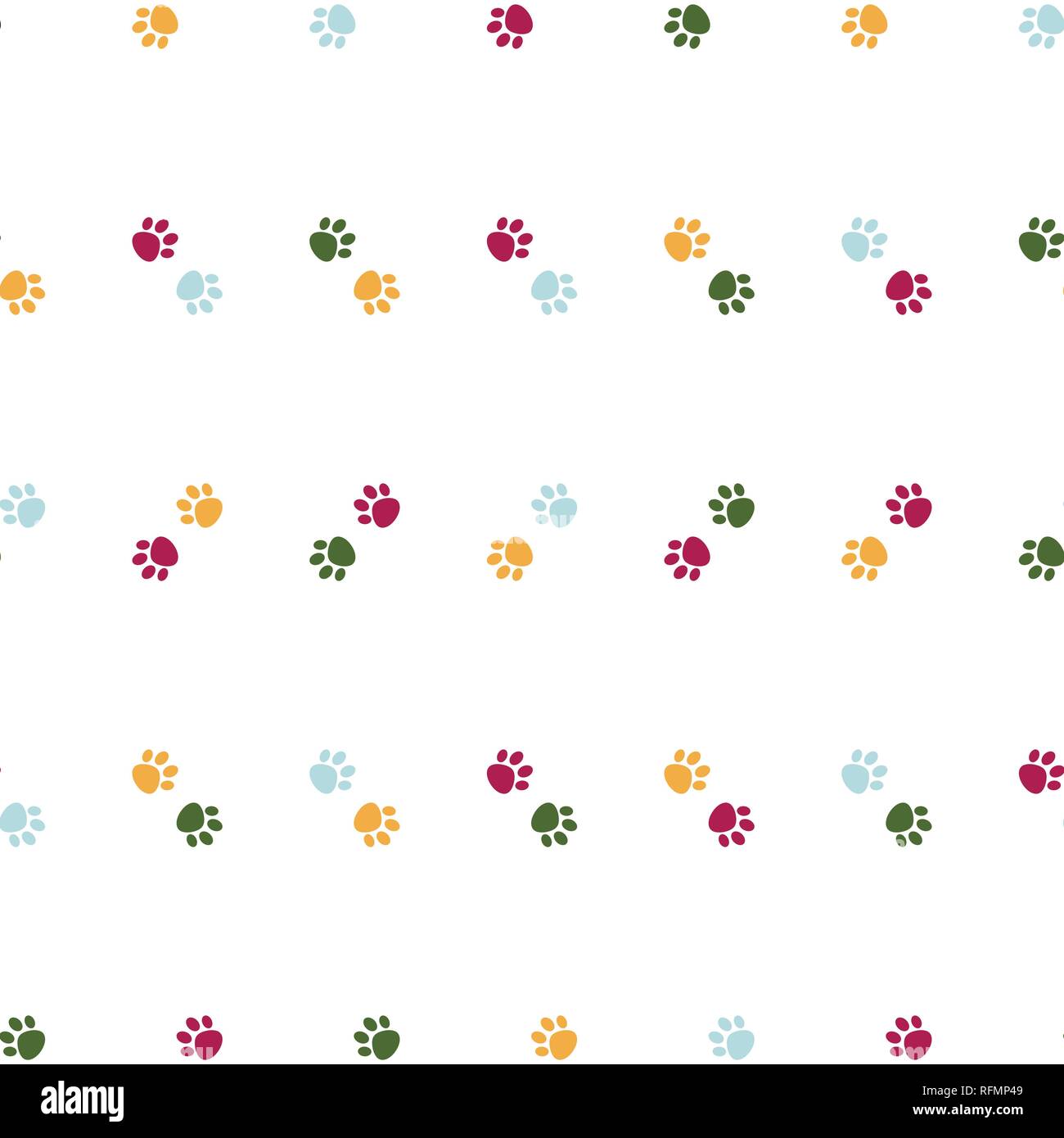 Vector seamless pattern with colorful cat paw dog paw. Pink, blue ...