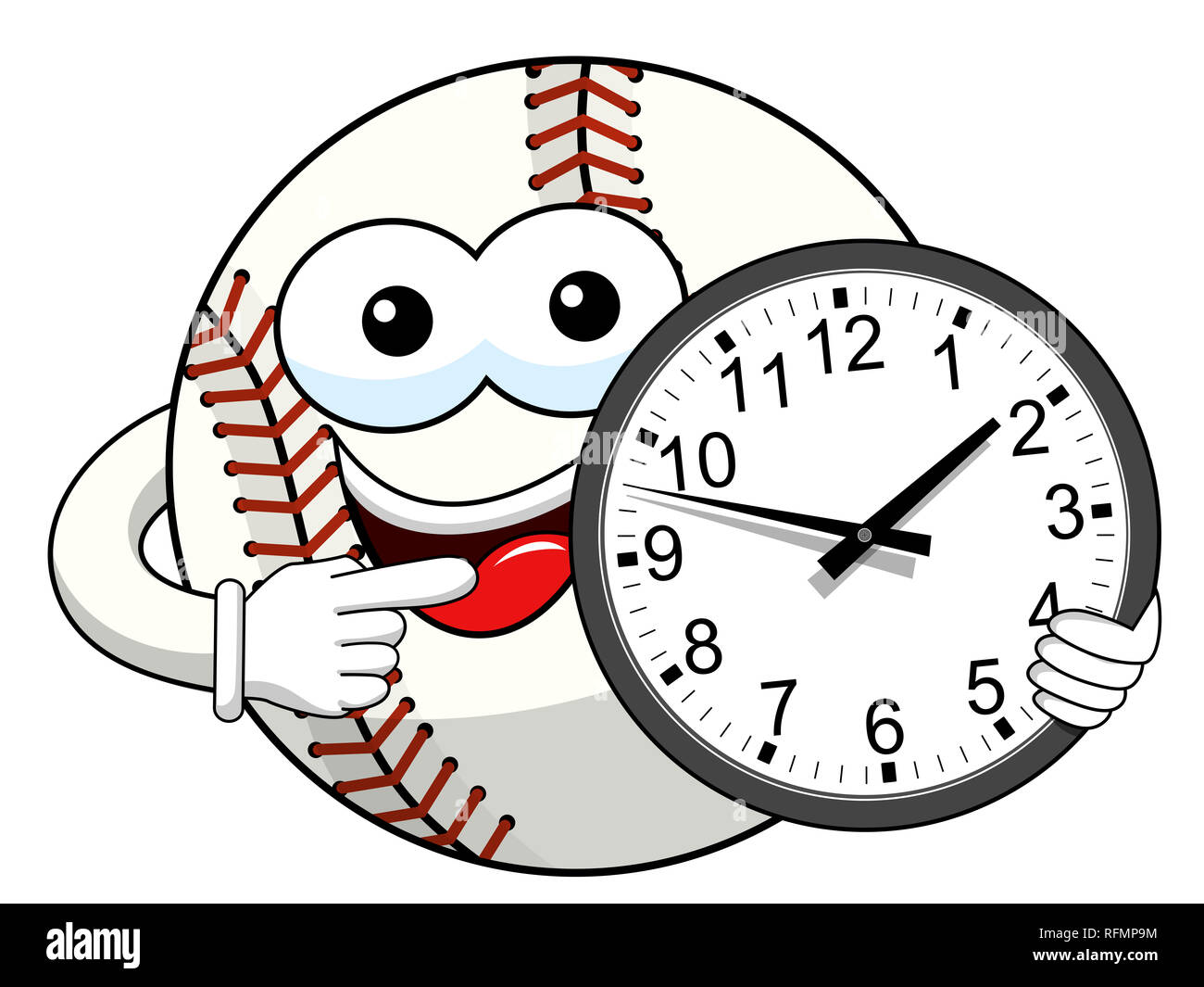 baseball ball character mascot cartoon clock time vector isolated on ...
