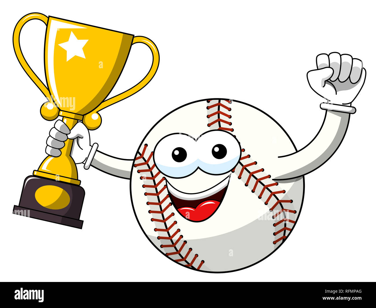 baseball ball character mascot cartoon exulting winner cup vector ...