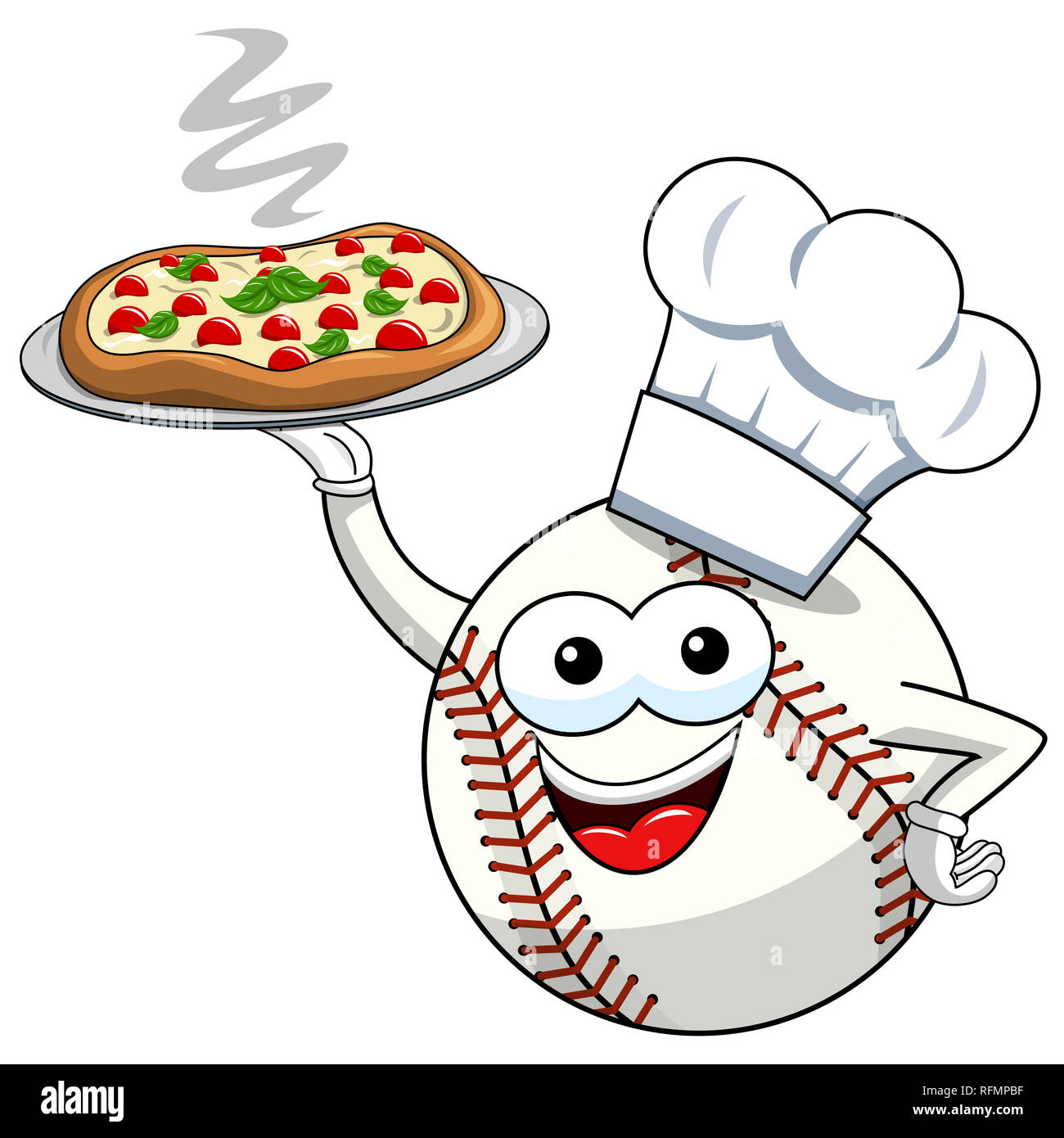 baseball ball character mascot cartoon cook pizza vector isolated on ...