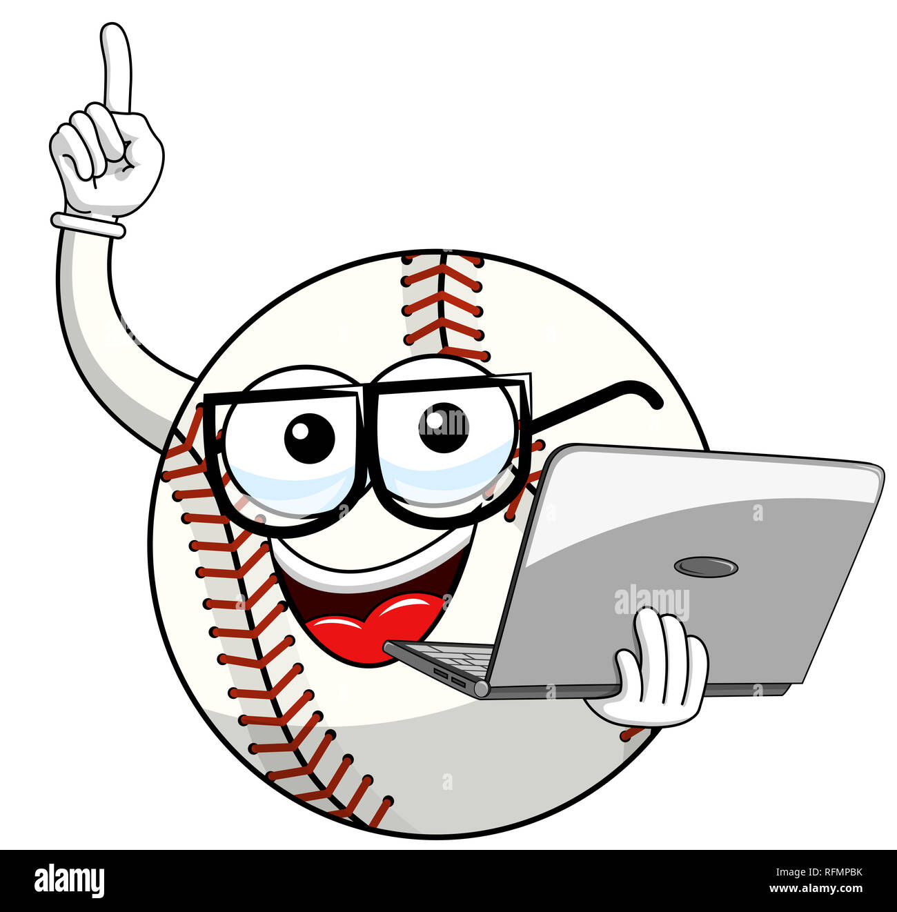 baseball ball character mascot cartoon nerd, laptop vector isolated on ...