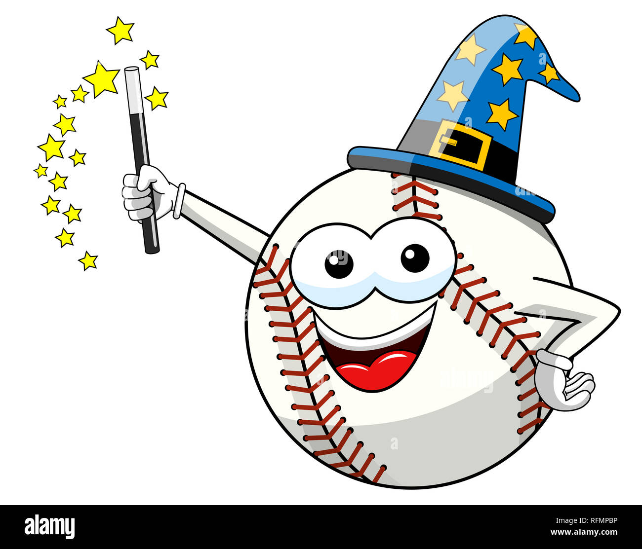 baseball ball character mascot cartoon magician wand illusionist vector ...