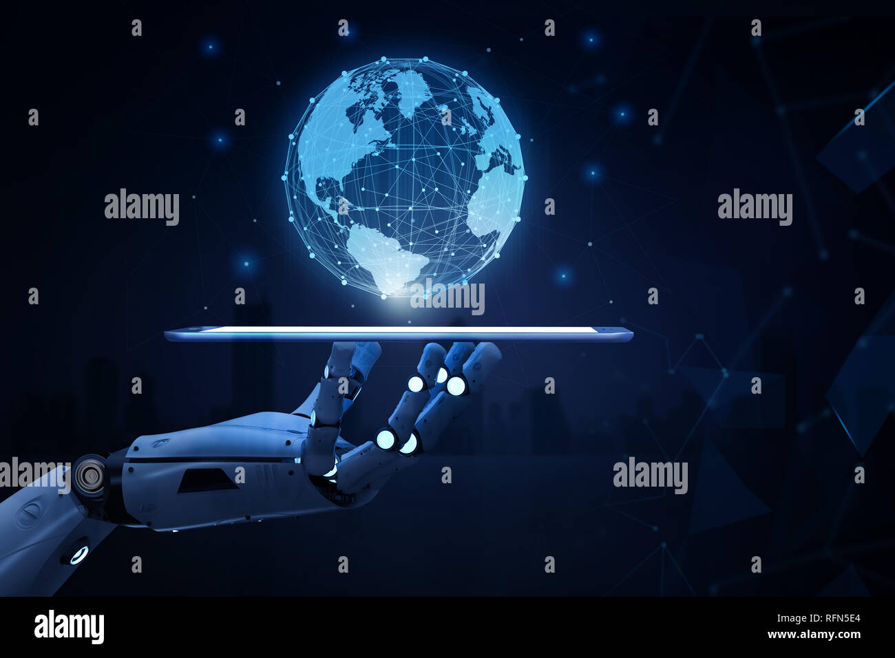 Globalization technology concept with 3d rendering robot with global connection Stock Photo - Alamy