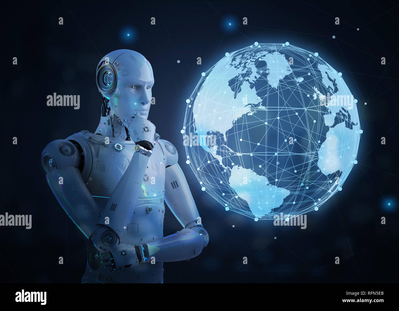 Globalization technology concept with 3d rendering robot with global connection Stock Photo - Alamy