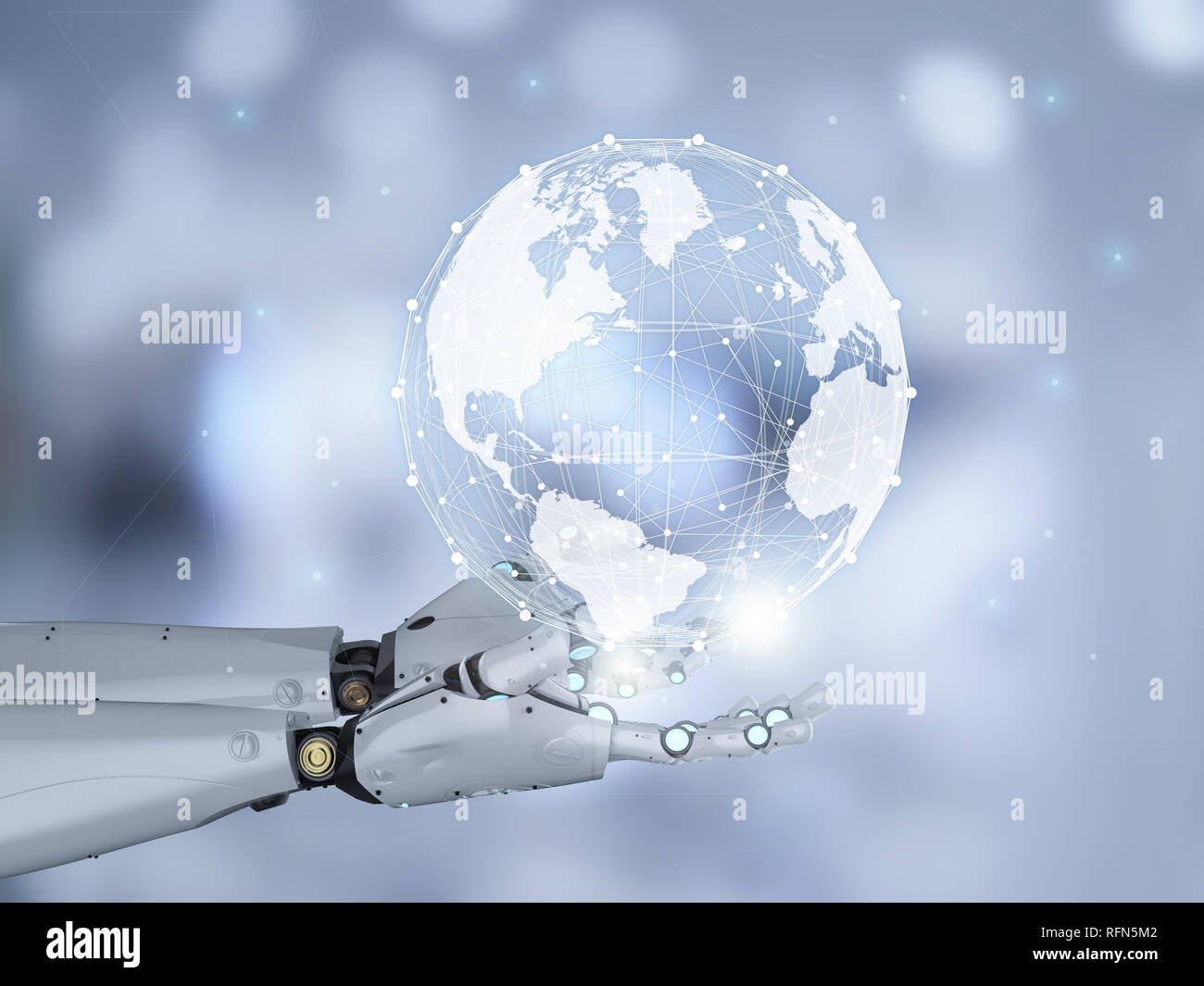 Globalization technology concept with 3d rendering robot with global connection Stock Photo - Alamy