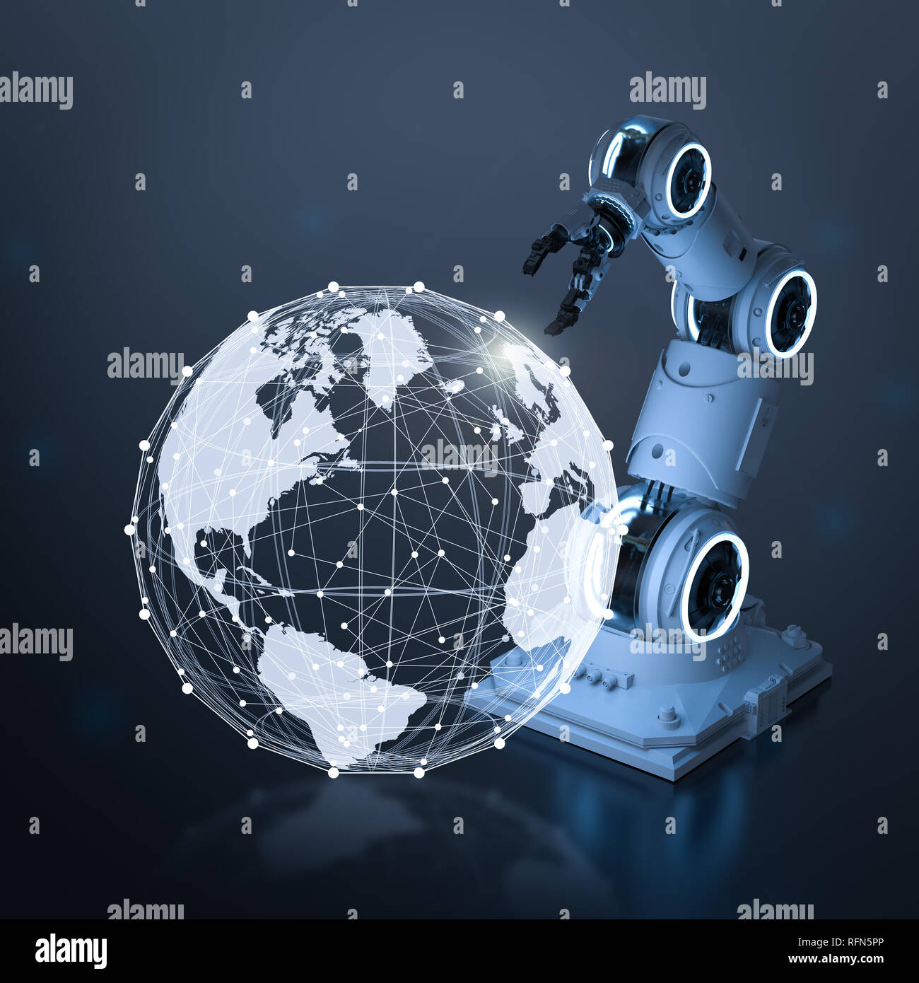 Globalization technology concept with 3d rendering robot hand with ...