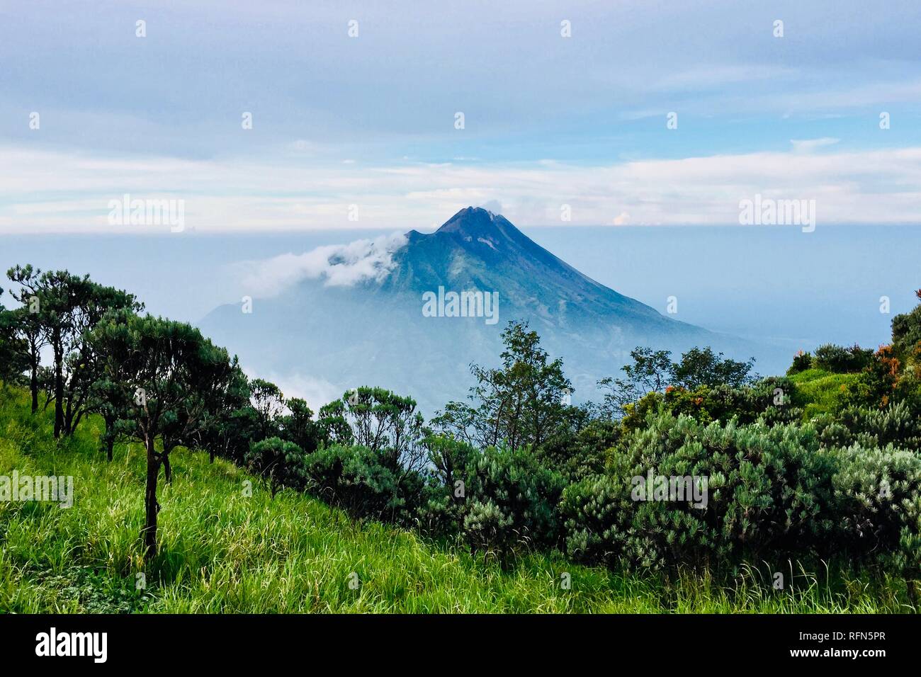Double Summit Mount Merapi and Mount Merbabu experience Stock Photo - Alamy