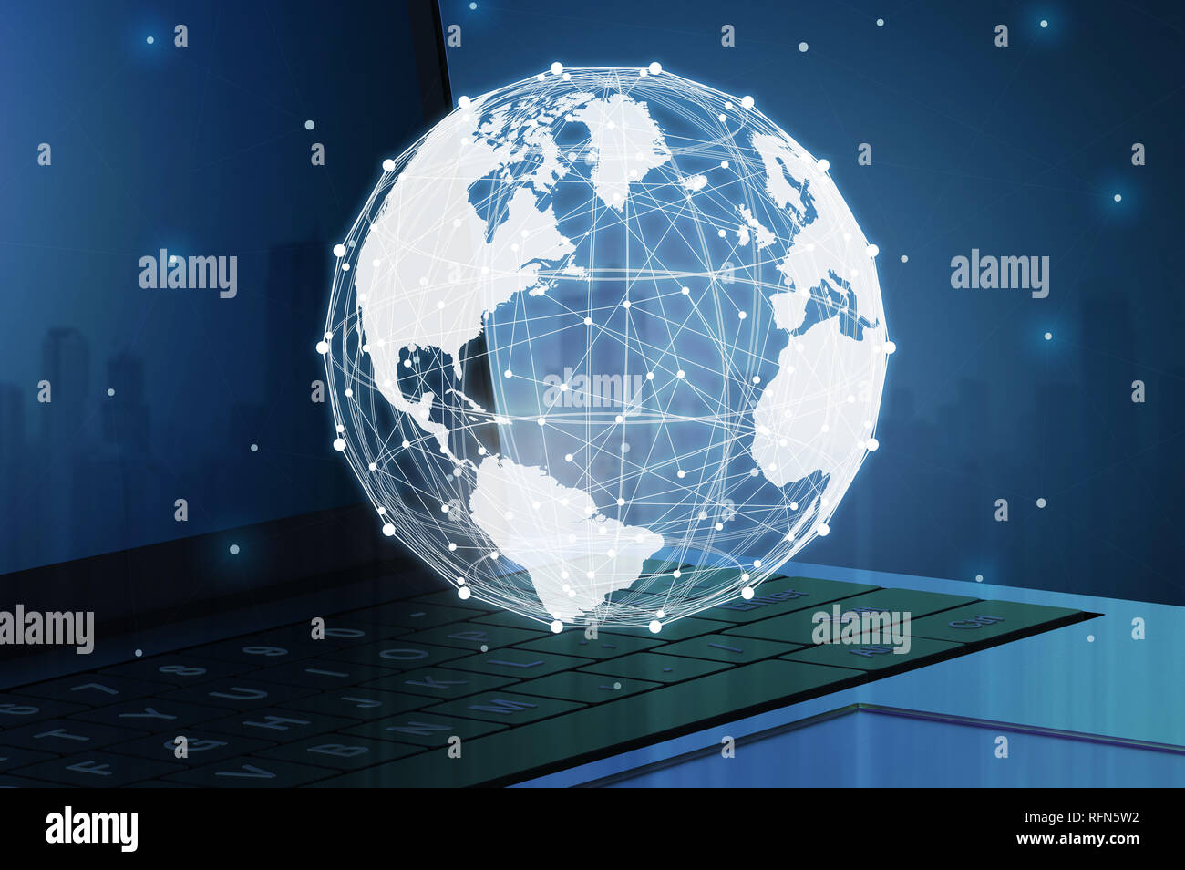 Globalization concept with world graphic on 3d rendering notebook ...