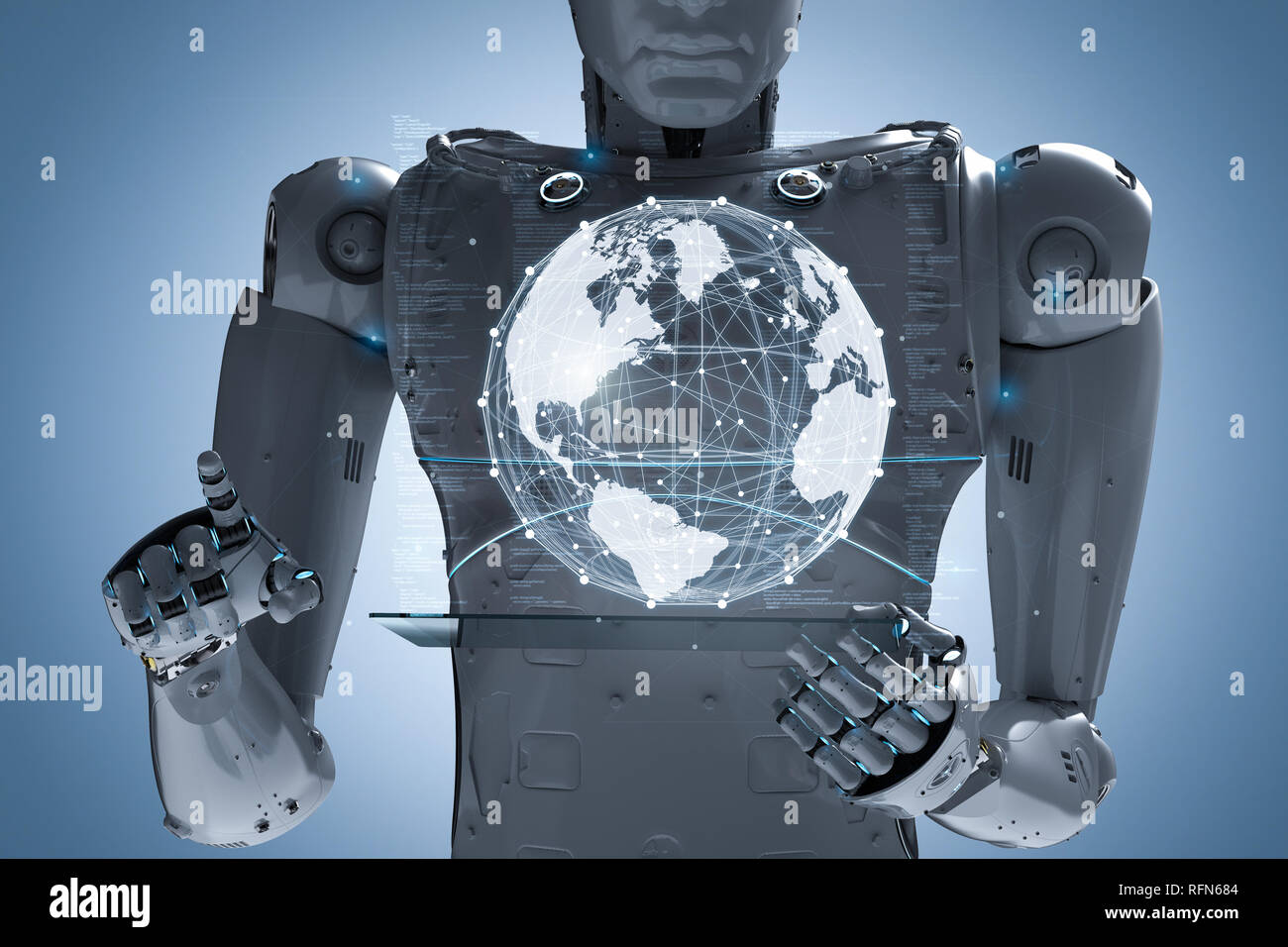 Globalization technology concept with 3d rendering robot with global connection Stock Photo - Alamy