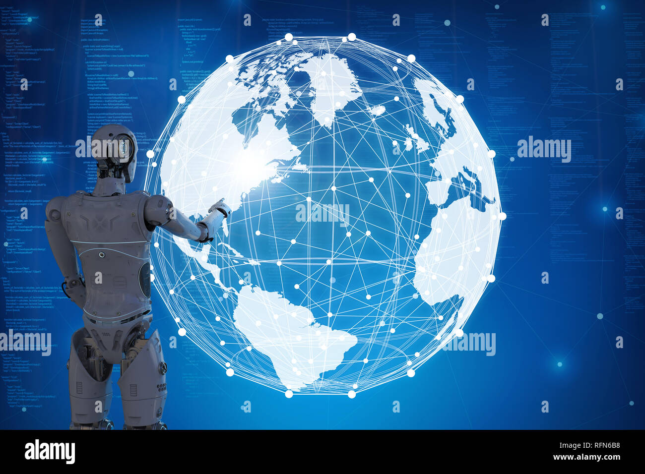 Globalization technology concept with 3d rendering robot with global connection Stock Photo - Alamy