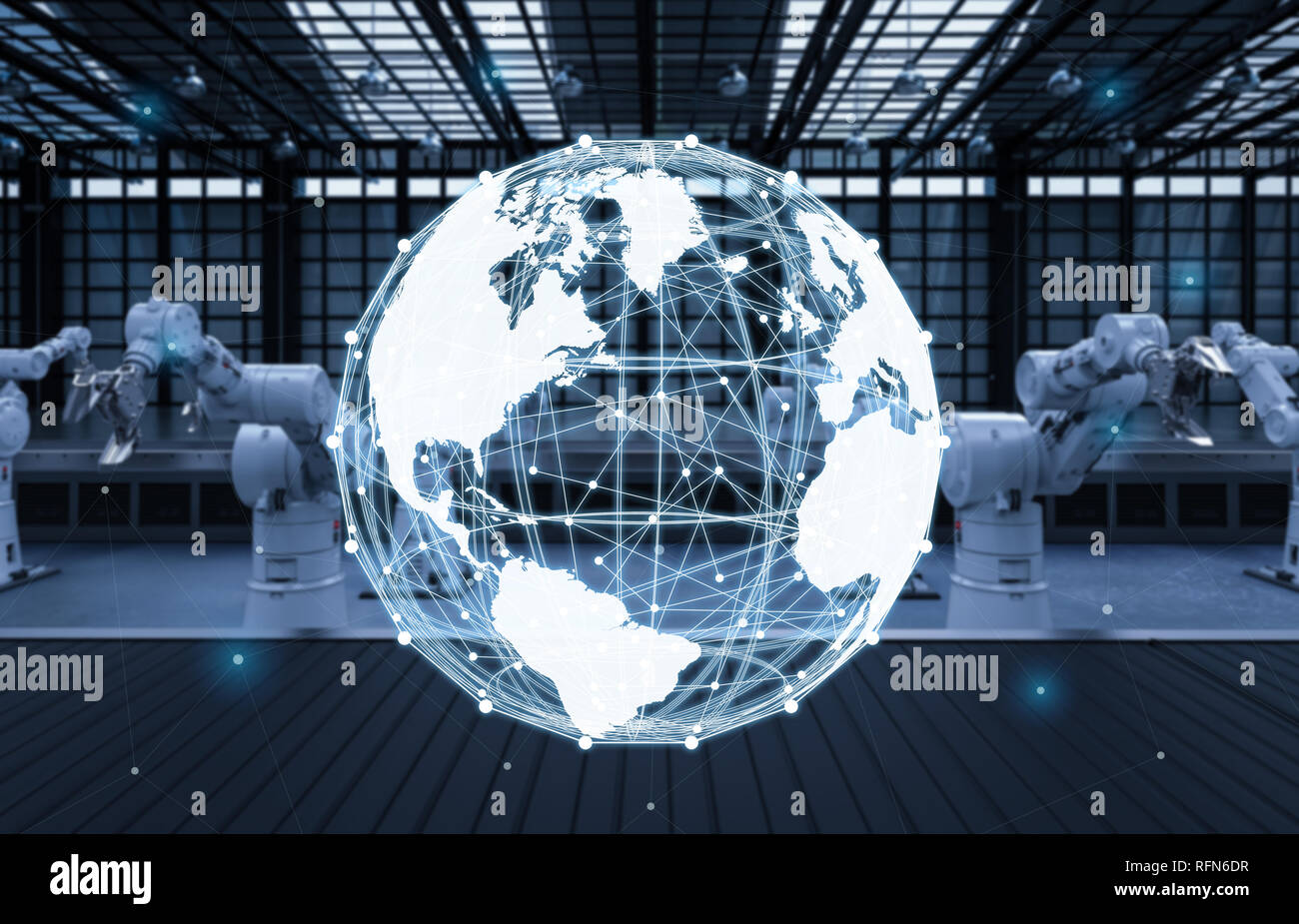 Globalization technology concept with world graphic in 3d rendering ...