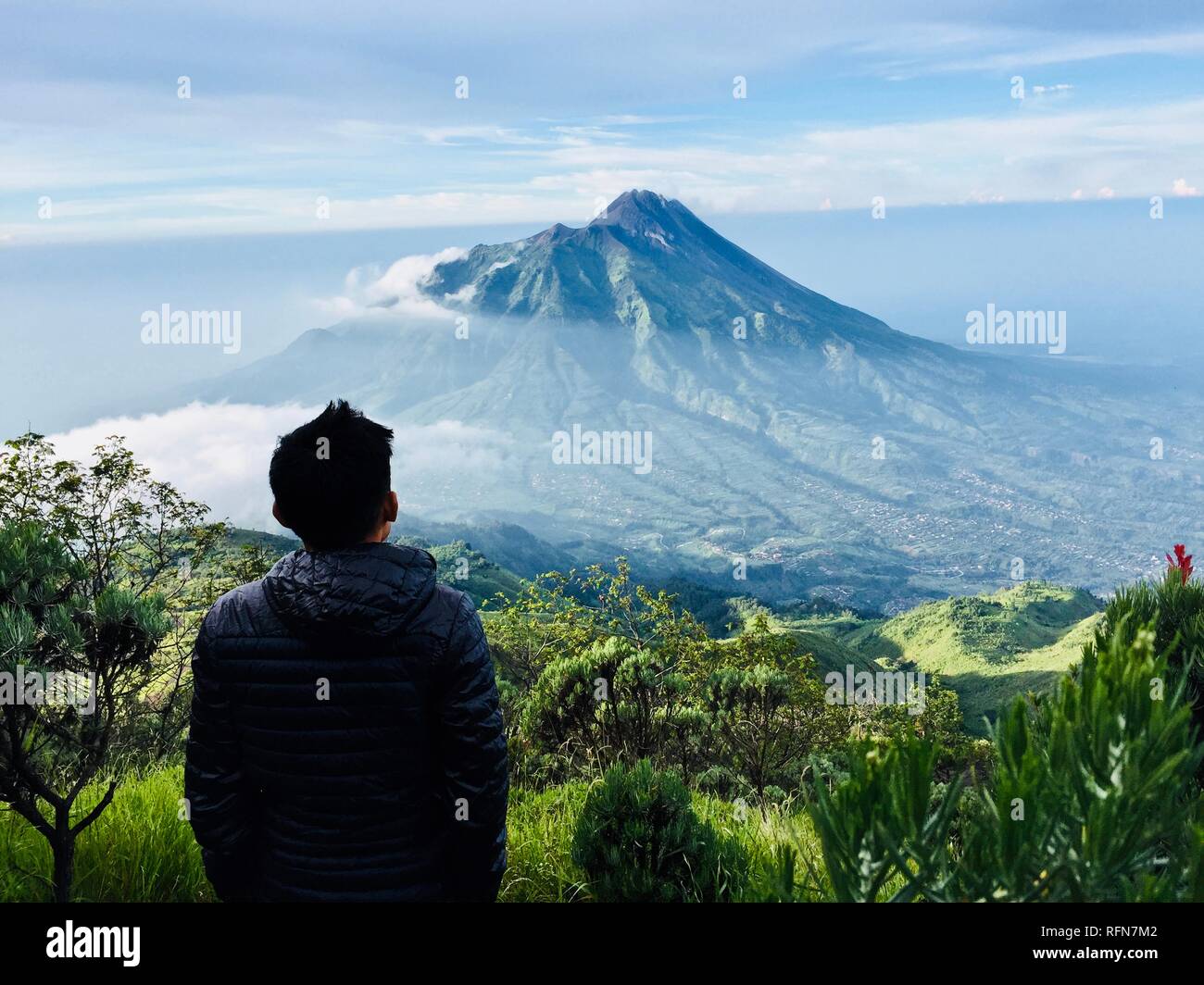 Double Summit Mount Merapi and Mount Merbabu experience Stock Photo - Alamy