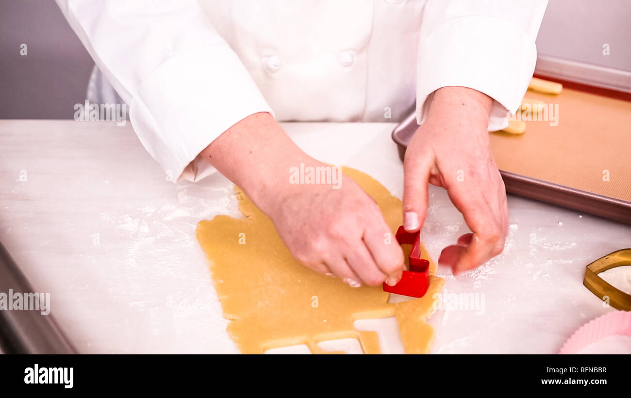 Step by step. Cutting out shapes from sugar cookie dough with cookie ...