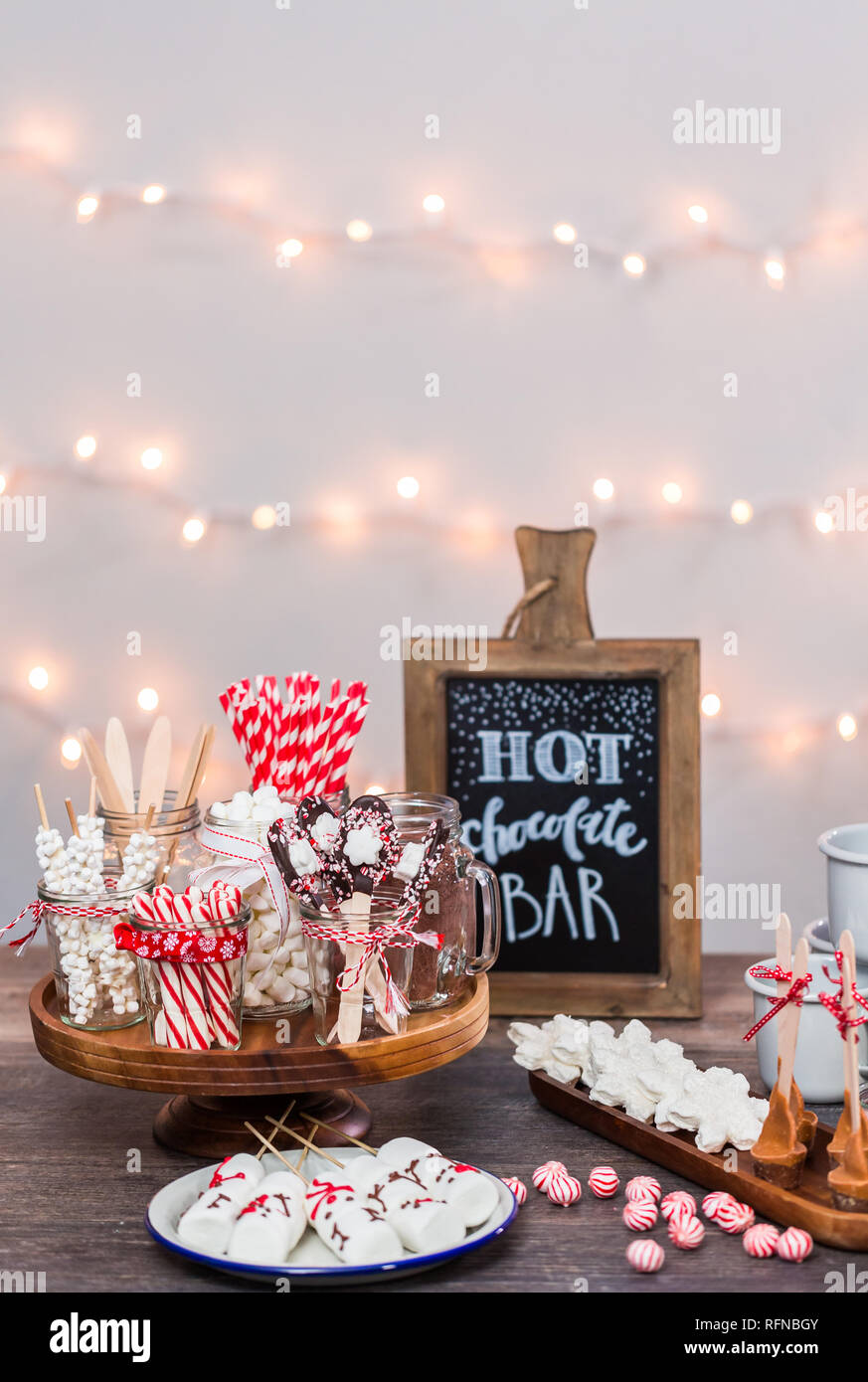 Hot chocolate station with variety of topppings Stock Photo - Alamy