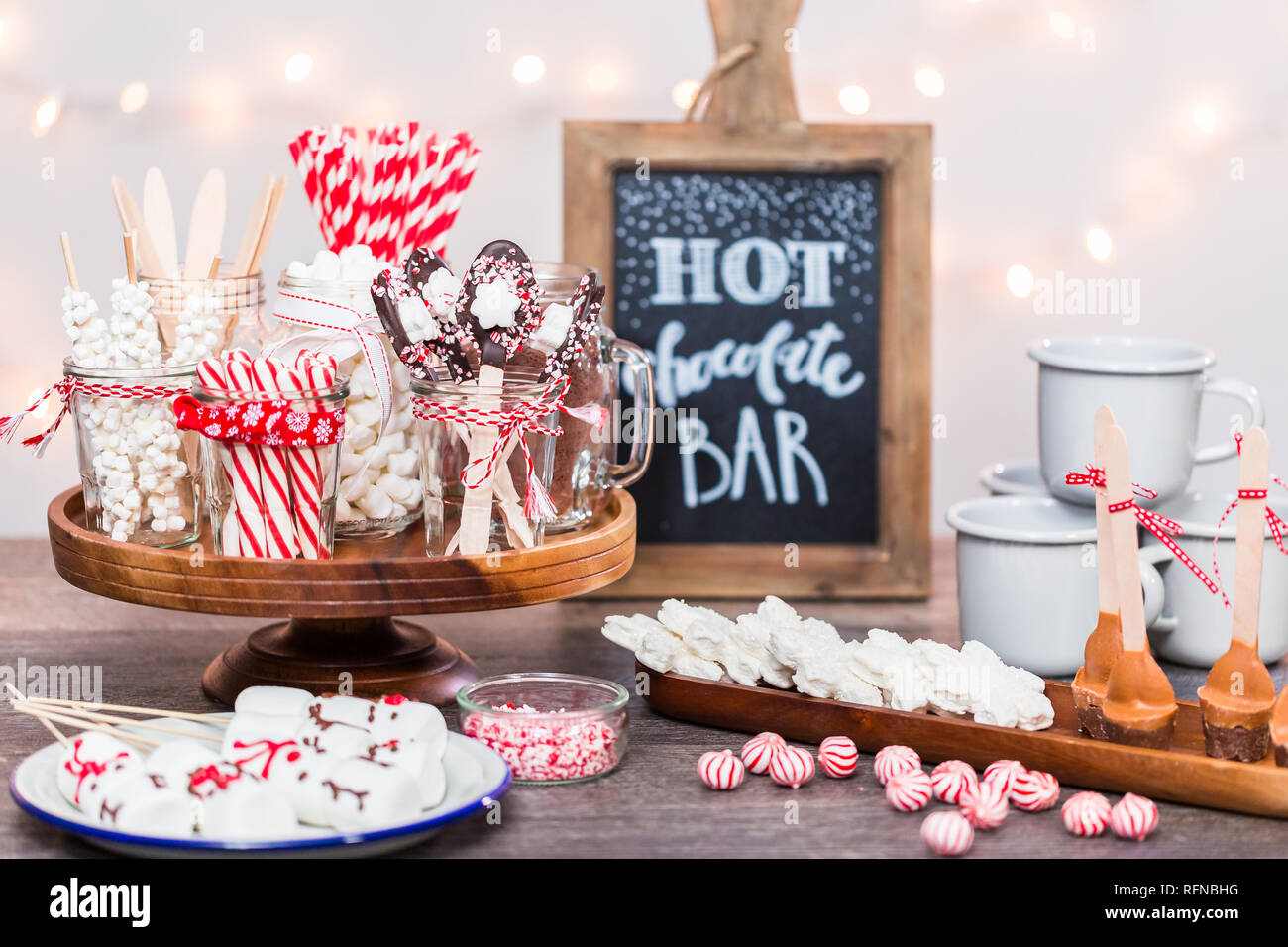 Hot chocolate station with variety of topppings Stock Photo - Alamy