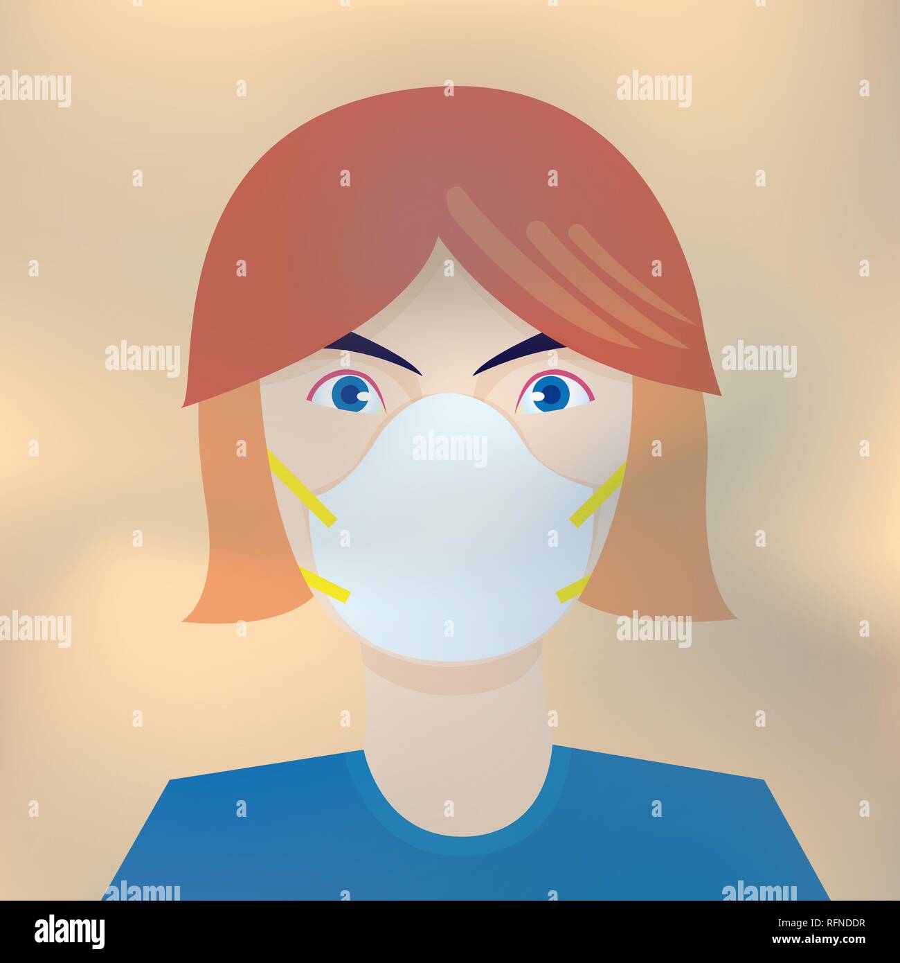 Portrait of woman wearing white mask for preventing smog, dusk, PM2.5 ...