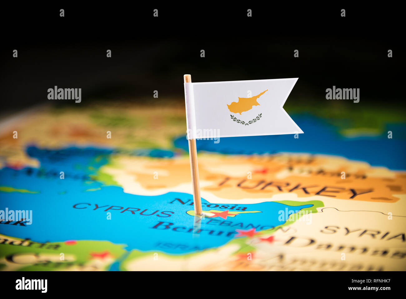 Cyprus marked with a flag on the map Stock Photo - Alamy
