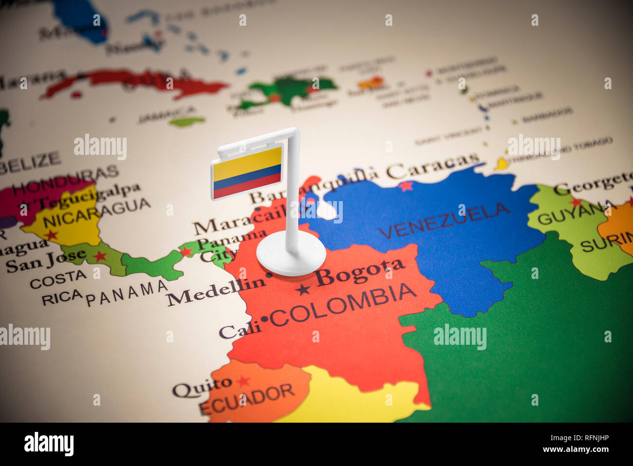 Colombia marked with a flag on the map Stock Photo - Alamy