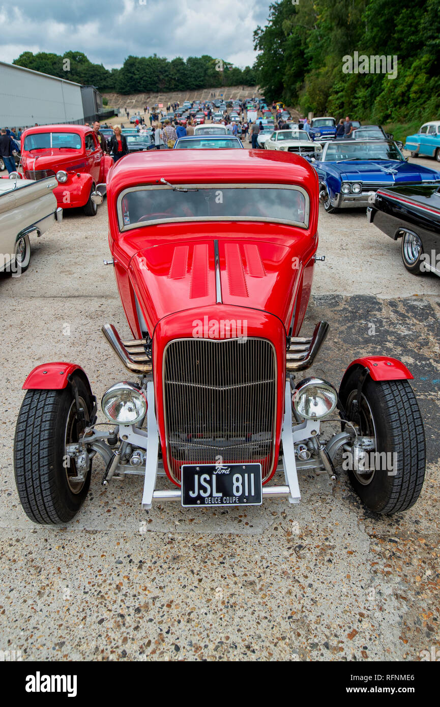 1934 Red Custom Ford Coupe Hotrod at Brooklands, Weybridge, Surrey ...