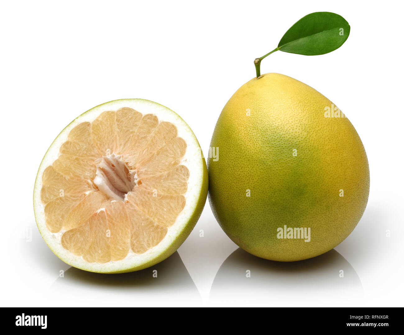Pomelo fruit and slice with leaf isolated on white background Stock ...