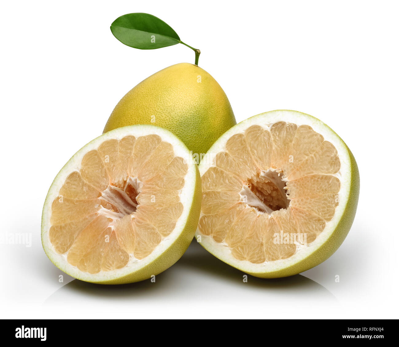 Pomelo fruit and slice with leaf isolated on white background Stock ...
