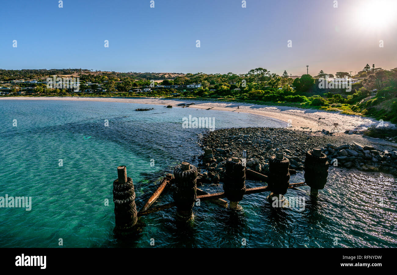 Sunset on Penneshaw beach on Kangaroo island SA Australia Stock Photo ...