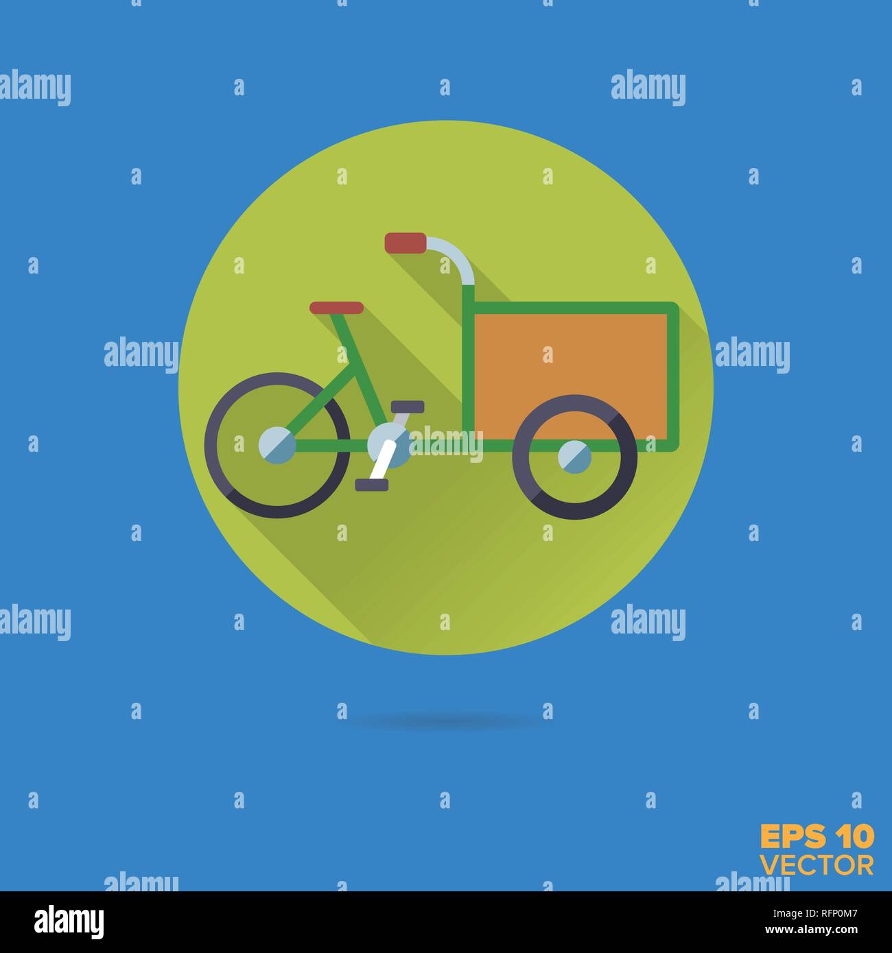 Cargobike flat design long shadow vector icon. Environment friendly ...