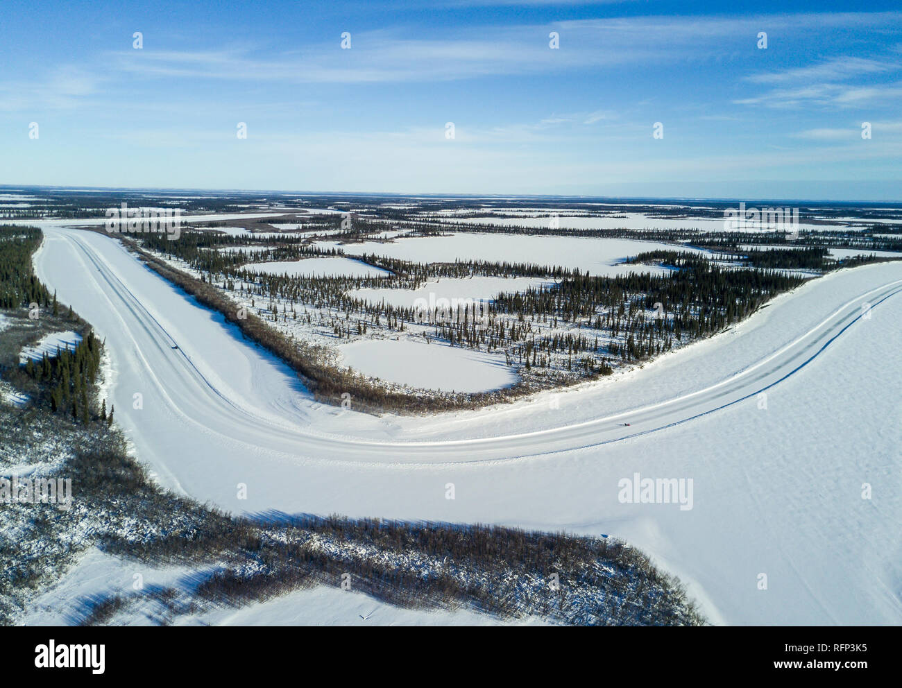 Aerial view of frozen ice road, Canada Stock Photo - Alamy