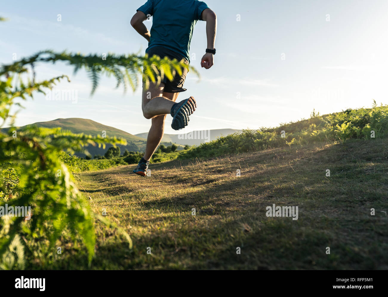 Man running on trails in Brecon Beacons during Summer Stock Photo - Alamy