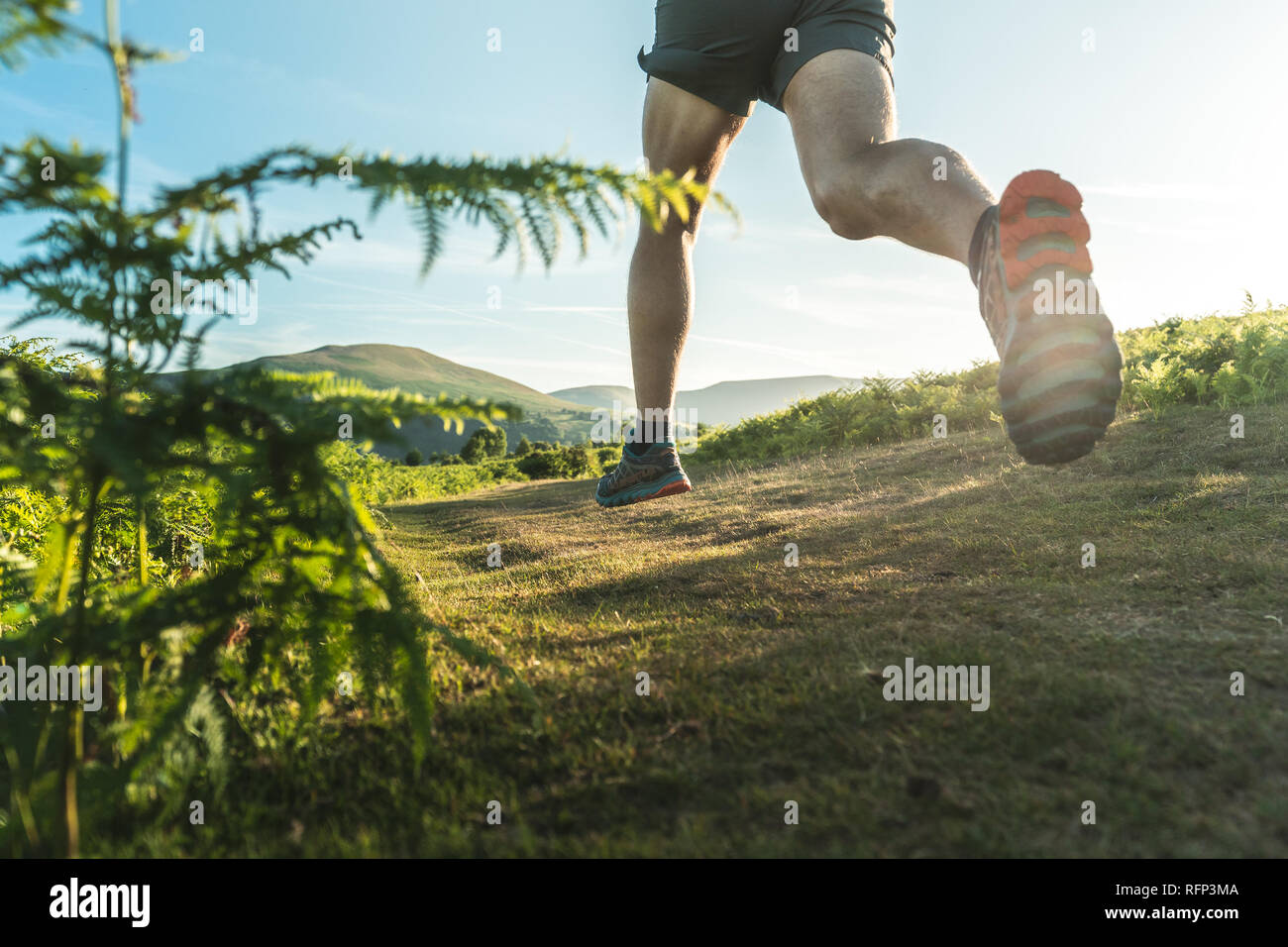 Man running on trails in Brecon Beacons during Summer Stock Photo - Alamy