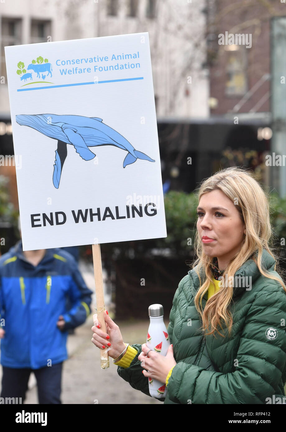 Activist Carrie Symonds takes part in an anti-whaling protest outside ...