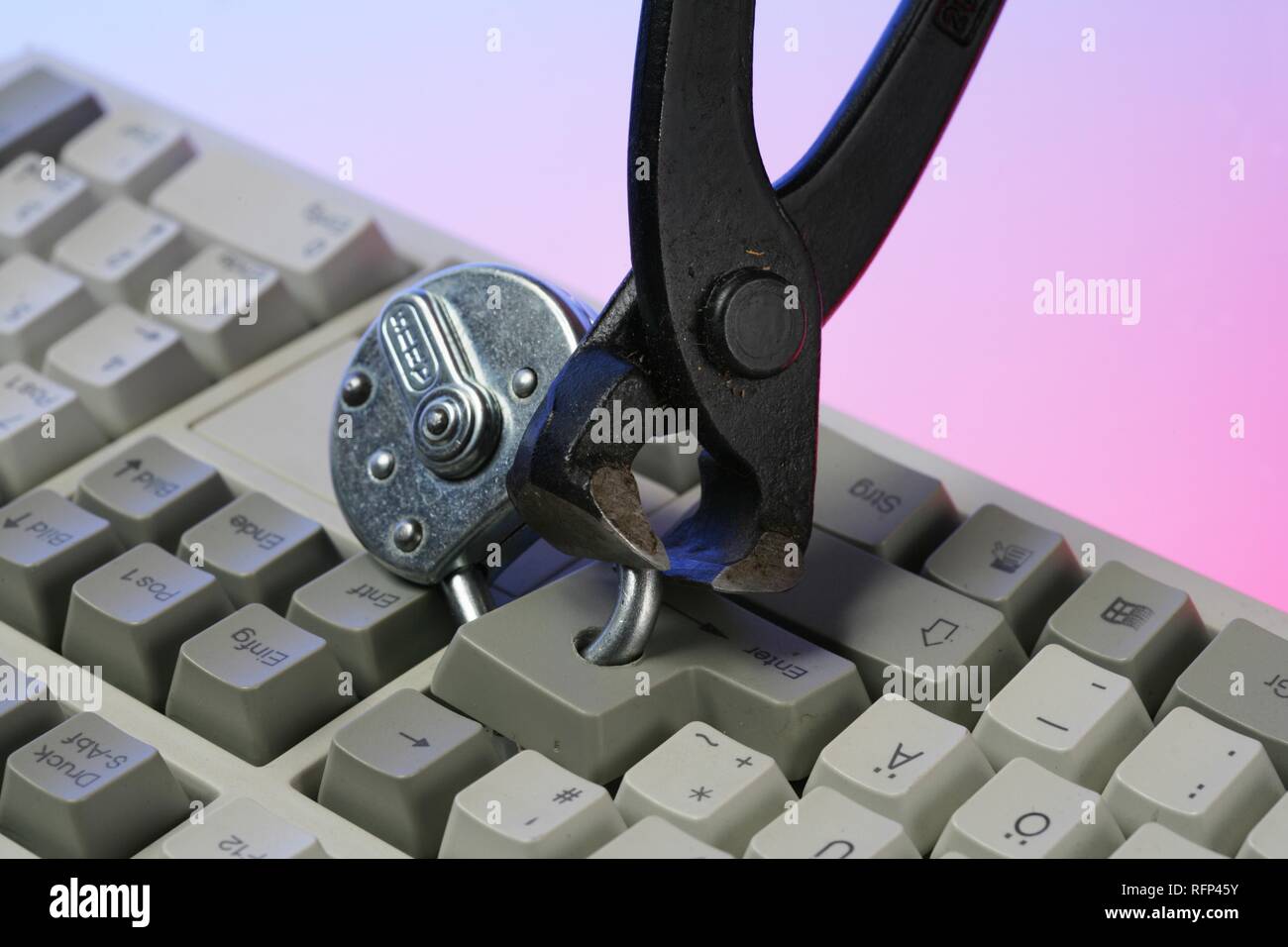 Symbolic photo, computer security. Computer keyboard with lock ...