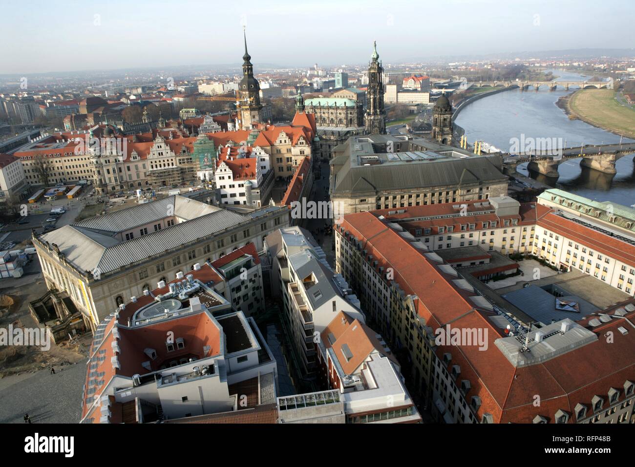 View from the Frauenkirche church to the baroque old town and river ...