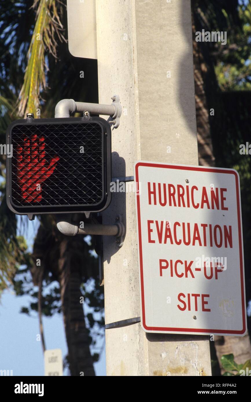 Sign: hurricane evacuation pick-up site, Miami, Florida, USA Stock ...