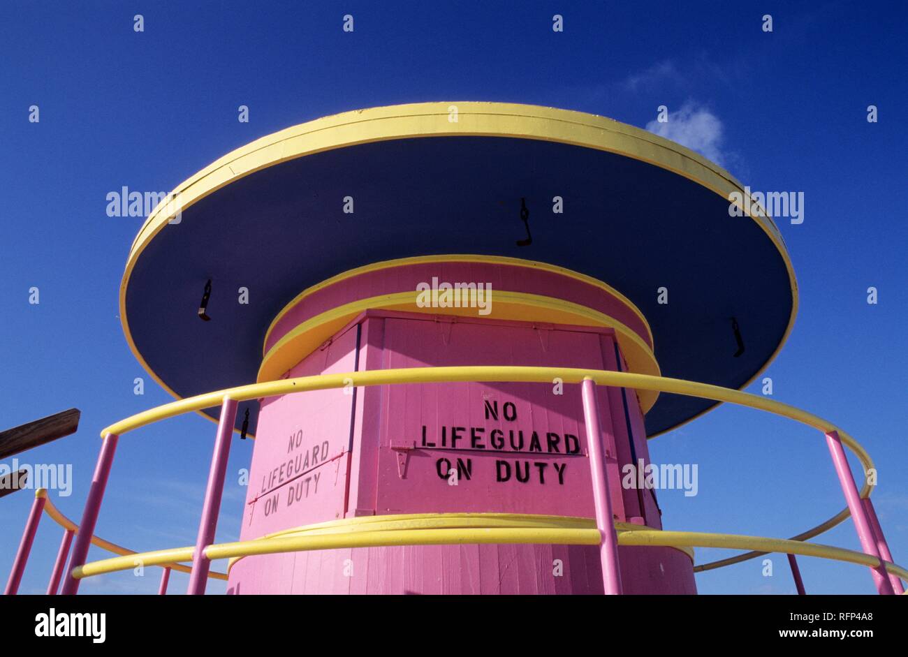 Watchtower of the life-guards in Art Deco style at the beach, Miami ...