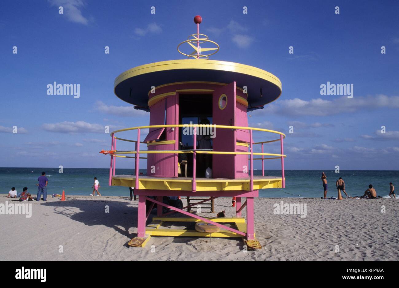 Watchtower of the life-guards in Art Deco style at the beach, Miami ...