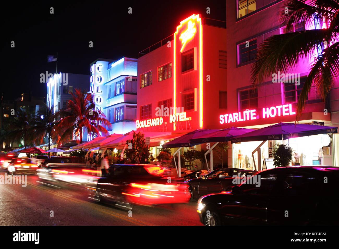 Ocean Drive at night, Miami Beach, Florida, USA Stock Photo - Alamy